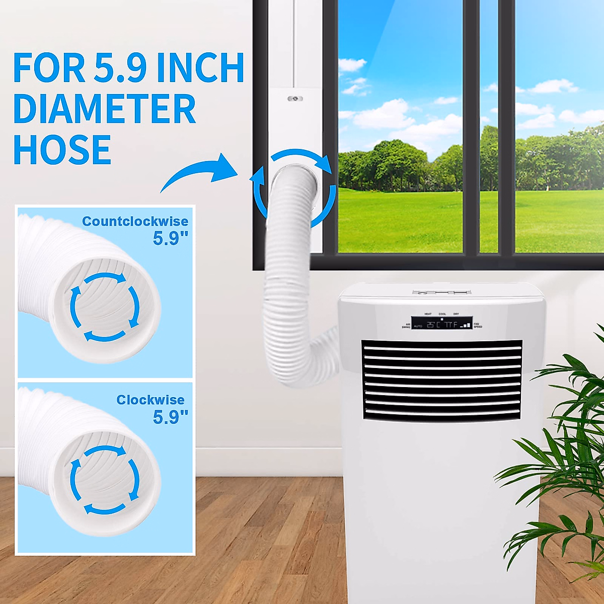 Portable AC Window Vent Kit with 5.9" Coupler, Pawcute Sliding Air Conditioner Plate Kits for Sliding Window, Adjustable 17-60 inch Portable AC Window Seal Plates for 5.9inch Exhaust Hose