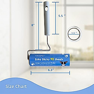 YabeePet Extreme Sticky Large Surface Lint Roller, Long Handle Pet Hair Remover, Designed for Removing Pet Dog Cat Hair 90 Sheets per Roll, 6.3 inch Width (1 Roller+2 Refills)