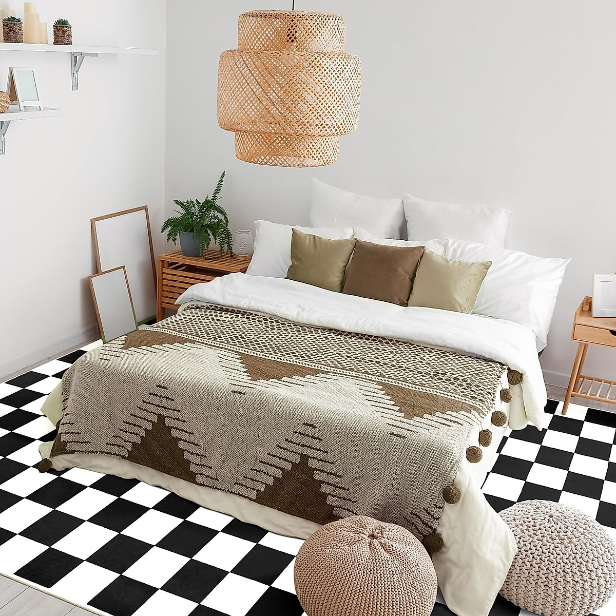 Terrug Black and White Checkered Rug for Living Room Bedroom, 5x7 Soft Washable Area Rug with Non Slip, Low Pile Stain Resistance Carpet for Kids Room Entryway Kitchen Dorm