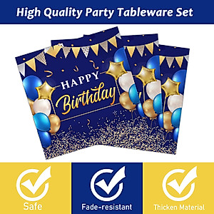 gisgfim 96 Pcs Blue and Gold Birthday Plates and Napkins Party Supplies Navy Blue Party Tableware Set Happy Birthday Decorations Favors for Men Women Birthday Baby Shower for 24 Guests