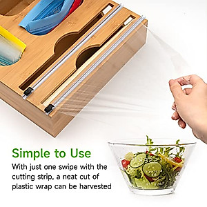 Hisrdomz Ziplock Bag Organizer with Dispensers & Cutters | 6 in 1 Bamboo Drawer Organizer for Ziplock Bags,Suitable for Gallon, Quart, Sandwich & Snack Bag, Cling Film, Aluminum Foil