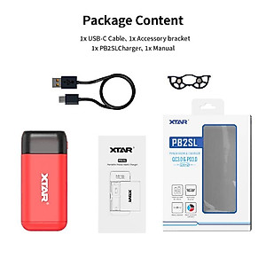 XTAR PB2S Type-C Dual-Role Fast Charger,Portable LCD Universal 18650 Battery Charger for 3.7V/3.6V Li-ion Rechargeable Battery 18650 18700 20700 21700 RED(No Battery)