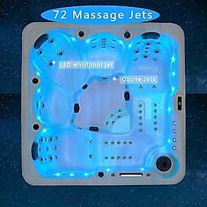 KOOSOM Luxury Hot Tub 5 Person Jakuzi Whirlpool Outdoor Spa Tub Freestanding Bathtub in Garden, 72 Jets Massage for 78-Inch Square with LED Lights, White