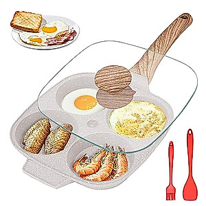 Egg Pan,Egg Frying Pan with Lid Nonstick 4 Cups Pancake Pan Fried Egg Pan for Breakfast, Gas Stove & Induction Compatible (White)