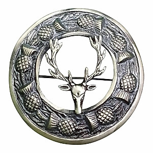 Kilt Belt with Buckle Scottish Kilts Sporran with Badge Style Stag Head/Kilt Pin/Fly Plaid Brooch 5 piece Set (Large)