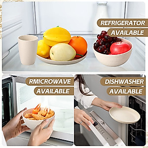 32 Pcs Wheat Straw Dinnerware Sets for 8 Kitchen Reusable Dinner Plates, Reliable Cereal Bowls, Lightweight Children Cups Kids Tableware Set Dishwasher Safe for Camping Party Picnic Event (Beige)