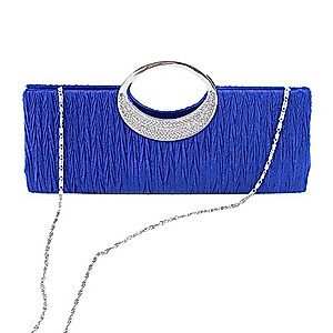 Yuanlar Rhinestone Satin Pleated Evening Clutches Bridal Wedding Handbag Purse Evening Bags (Blue)