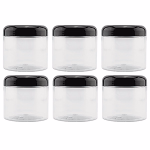 Cornucopia Brands 16oz Clear Plastic Jars w/Domed Lids (6 pack); BPA Free PET Stackable Straight Sided Canisters for Bathroom & Kitchen Storage