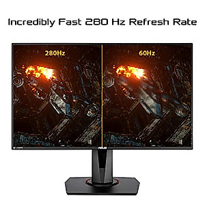 ASUS TUF Gaming VG279QM 27” HDR Monitor, 1080P Full HD (1920 x 1080), Fast IPS, 280Hz, G-SYNC Compatible, Extreme Low Motion Blur Sync (ELMB SYNC), 1ms, DisplayHDR 400,, BLACK