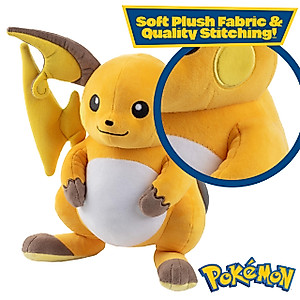 Pokemon 12" Large Raichu Plush - Officially Licensed - Pikachu Evolution Figure - Authentic Soft 12-Inch Stuffed Animal Toy - Valentine's Day & Easter Basket Stuffer Gift for Kids, Boys, Girls - 2+