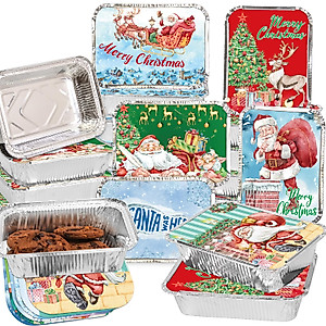 WorldBazaar Christmas Leftover Containers with Lids 36PCS Santa Christmas Aluminum Food Containers with Lids Disposable Watercolor Goodie Sacks Containers Winter Holiday Party Supply
