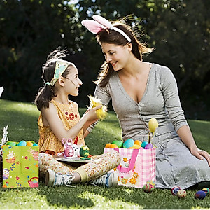 ANOTION Easter Gift Bags, 20 Packs Easter Bags for Kids Easter Treat Bags with Handle, Reusable Easter Goodie Bags Non-woven Rabbit Bunny Bag for Easter Party Favors