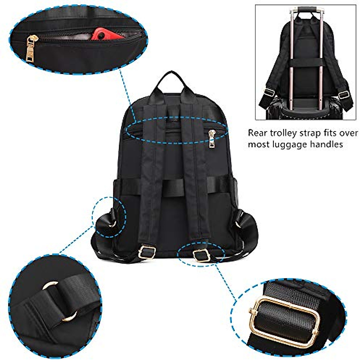 Mailandy Nylon Womens Backpack Purse Black Mini Backpack for Women Fashion Casual Travel Lightweight Backpacks for Ladies Girls