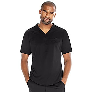 MediChic Men's V-Neck Hi-Low Top with One Chest Pocket and Mesh Gusset, Black, Size Large