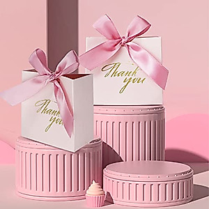 DECHISY 24Pack Small Thank You Gift Bag Party Favor Bags Treat Boxes with Rose Red Bow Ribbon, Pink Pattern Paper Gift Bags Bulk for Wedding Baby Shower Business Party Supplies