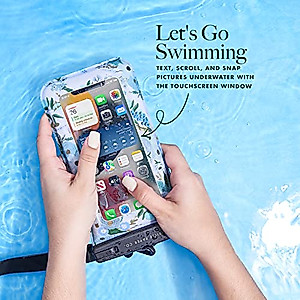 Rifle Paper Co. IP68 Floating Waterproof Phone Pouch / Case (Regular Size) Floating Waterproof Phone Case - iPhone 14 Pro Max/ 13 Pro Max/ 12 Pro Max/ 11/ S23 - Detachable Lanyard - Garden Party Blue