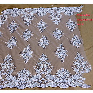 Special Design La Belleza Beading lace Fabric 53" Width Beautiful Patterns Easy to Cut for Wedding Dress Pure White lace Fabric 2 Yards