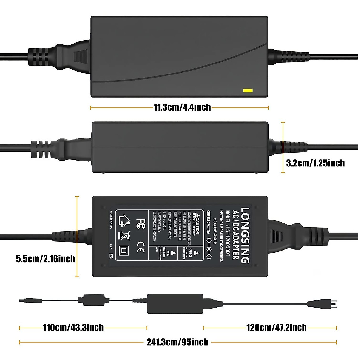 LONGSING 12V 5A Power Supply Adapter, AC 100-240V to DC 12V, Input 100V-240V, Output 12V 5A 60W, with DC Female Connector, 5.5x2.5mm DC Output Jack for 5050 3528 LED Strip Module Light