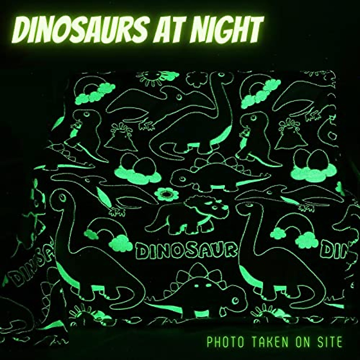 Bood Glow in Dark Blanket for Kids, Dinosaur Blanket for Girls and Boys, Christmas Personalized Gifts for Kids, Boys Blankets and Dinosaur, Blue Dino Soft Fleece Blankets