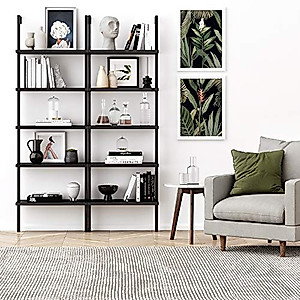 Nathan James Theo 5-Shelf Black Modern Bookcase, Open Wall Mount Ladder Bookshelf with Industrial Metal Frame