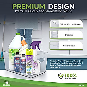 SUMGAGE Clear Bins for Organizing - 4 Pack Plastic Pantry Organizer Bins, Perfect for Kitchen Organization and Storage, Ideal Craft Organization and Cabinet Organizers