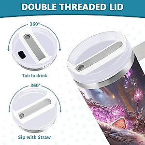 Slewiaeky Tumbler with Handle 40 oz Kitty Skinny Cat Travel Mug with Lid and Straw Purple Stainless Steel Vacuum Insulated Water Bottle Cup for Iced Tea Coffee Cold Beverages Cup Holder Friendly