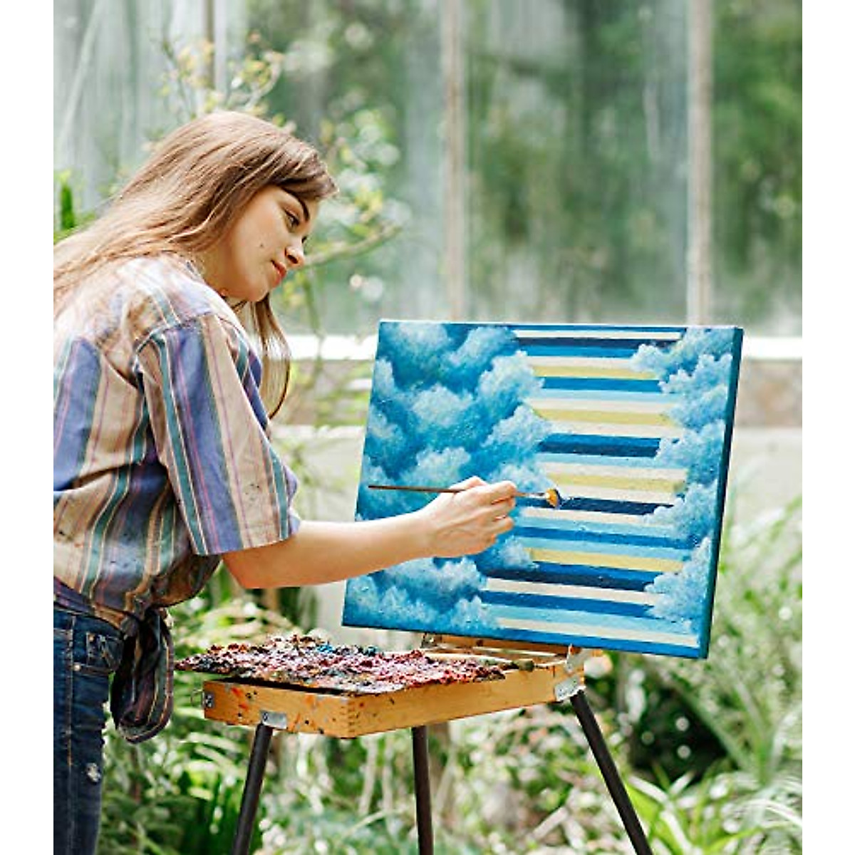 Artist Fan Paint Brushes Set 9pcs - Soft Anti-Shedding Nylon Hair Wood Long Handle Paint Brush Set for Acrylic Watercolor Oil Gouche Painting