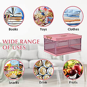 DAPANGYOUNG Collapsible Storage Bins with Lids - Clear Plastic Storage Bin Stackable Latch Storage Boxes with Durable Lid and Secure Latching Buckles For Home Office Car and Travel Organization, Pink