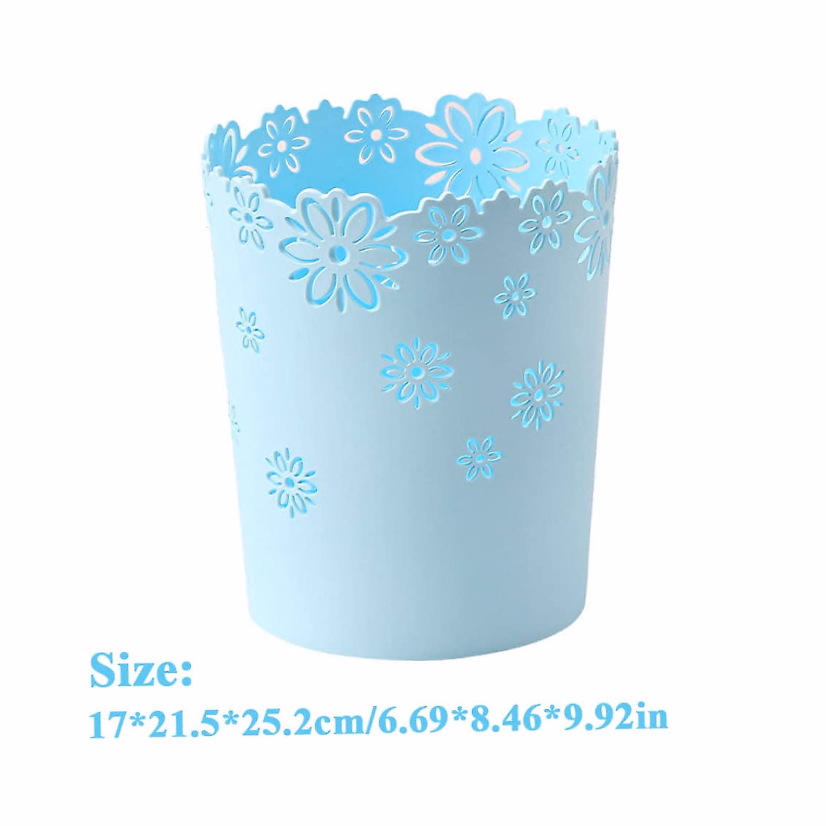 Plastic Trash Can Hollow Flower Wastepaper Basket Round Lidless Garbage Container Bin Blue Paper Basket