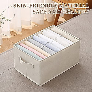 2 Pack Wardrobe Clothes Organizer, Large 6 Grids with Support Board, Foldable Cotton Linen Closet Organizers and Storage| Washable Clothes Drawer Separation Box for Jeans Sweater T-shirt Legging Pants