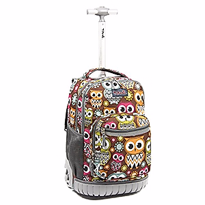 Tilami Kids Rolling Backpack 18 inch Boys and Girls Laptop Backpack, Owls