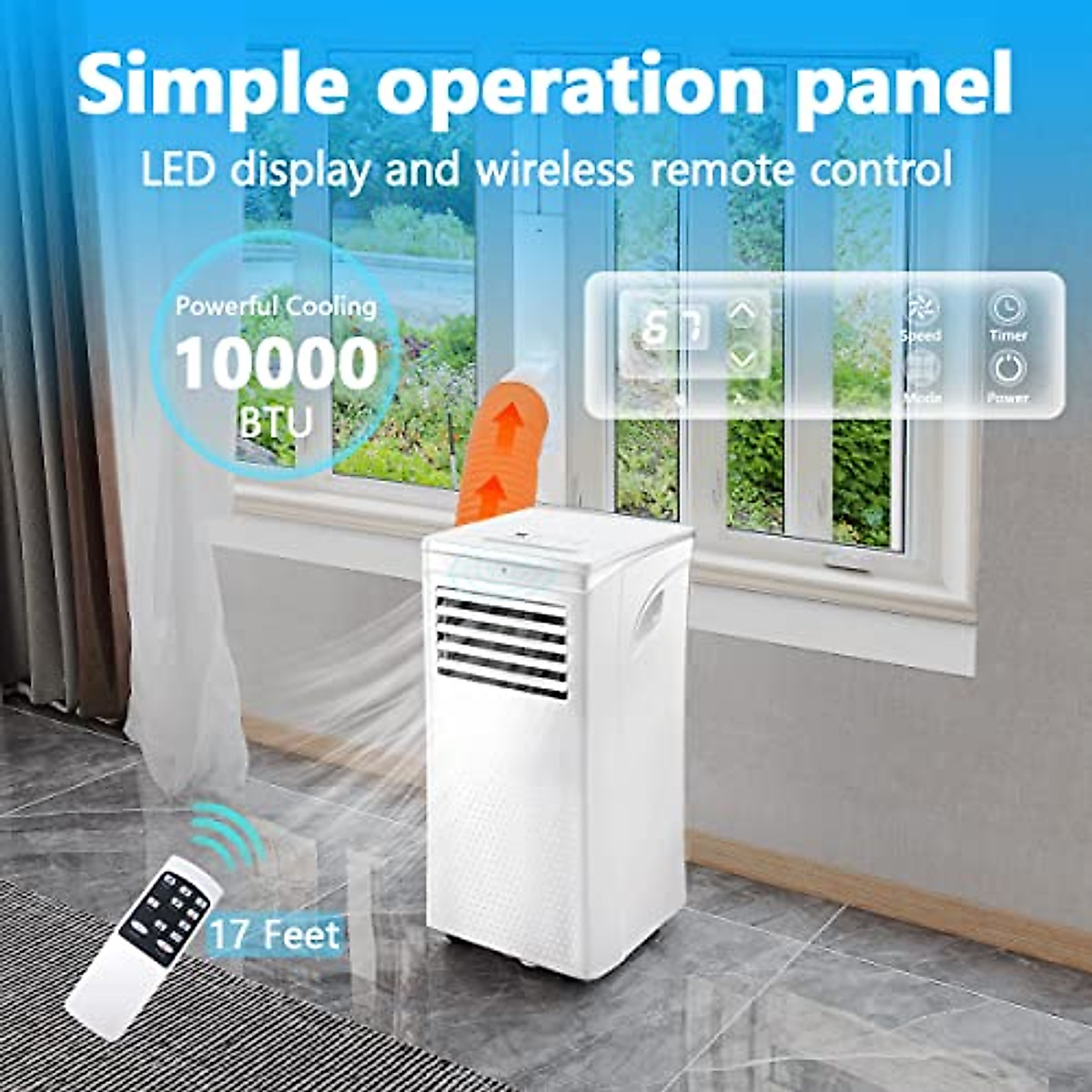 Joy Pebble Portable Air Conditioner,10000BTU Portable AC Unit for Room Cools up to 450 sq.ft, 3 In 1 Air Conditioner with Cool,Fan and Dehumidifier, Remote Control&24Hour Timer