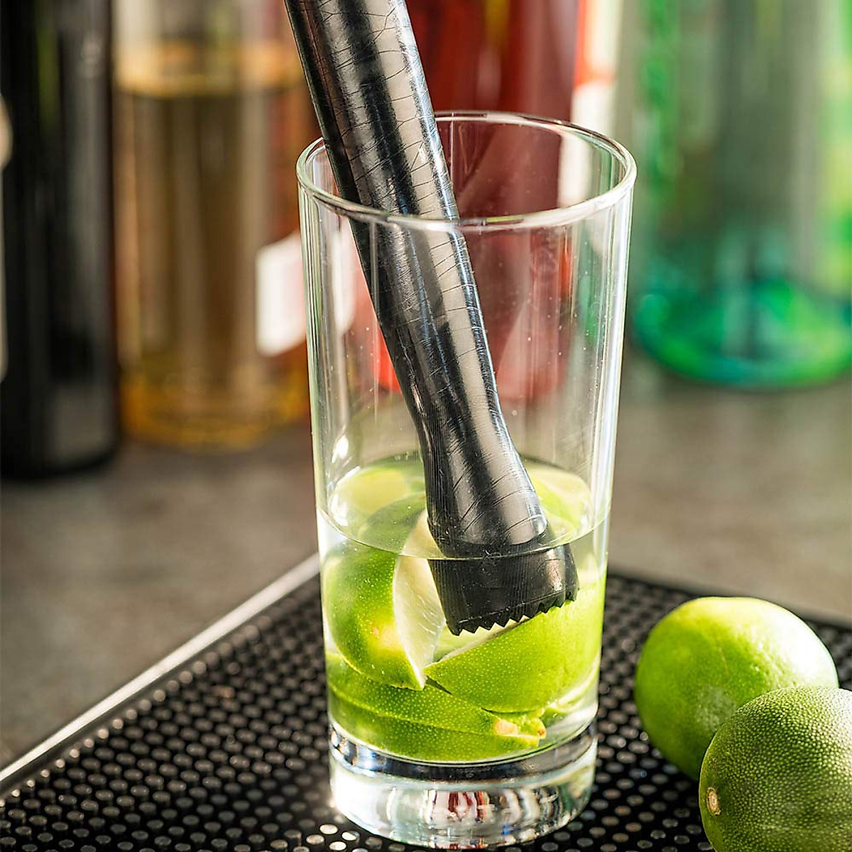 Restaurantware Bar Lux 8.3 Inch x 1 Inch Cocktail Muddler, 1 Tenderizer Bartender Muddler - Grooved, Durable, Black Plastic Muddler For Drinks, For Mashing Or Mixing, For Cocktails