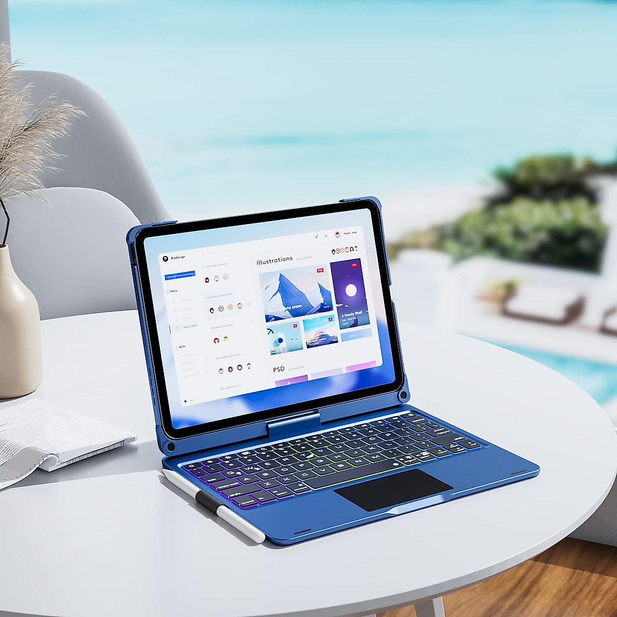 edaiser Swivel Keyboard Case for Apple iPad Air 11 inch (M3-M2) 2025 & iPad Air 5th 4th Gen& iPad Pro 11-inch (4th-1st); Rotatable Cover with Pencil Holder, Trackpad, Backlit, Metallic Blue