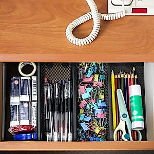 Fodofodo 2PCS Drawer Organizer,Drawer Organizer for Kitchen,Utensil Mesh Drawer Organizer with Interlocking Arm for Cosmetic,Flatware,Pen (9 * 3 * 2 Inches,Black)