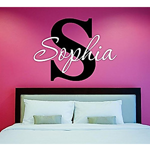 Girls Custom Name and Initial Wall Decal Sticker, 20" W by 14" H Girls Name Wall Decals, Wall Decor, Personalized, Girls Decor, Girls Nursery, Girls Bedroom, Plus Free White Hello Door Decal