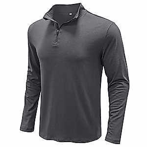 Rela Bota Mens Athletic Polo Shirt Zipper Long-Sleeved Sweatshirt Slim Fit Pullover Shirt Grey M
