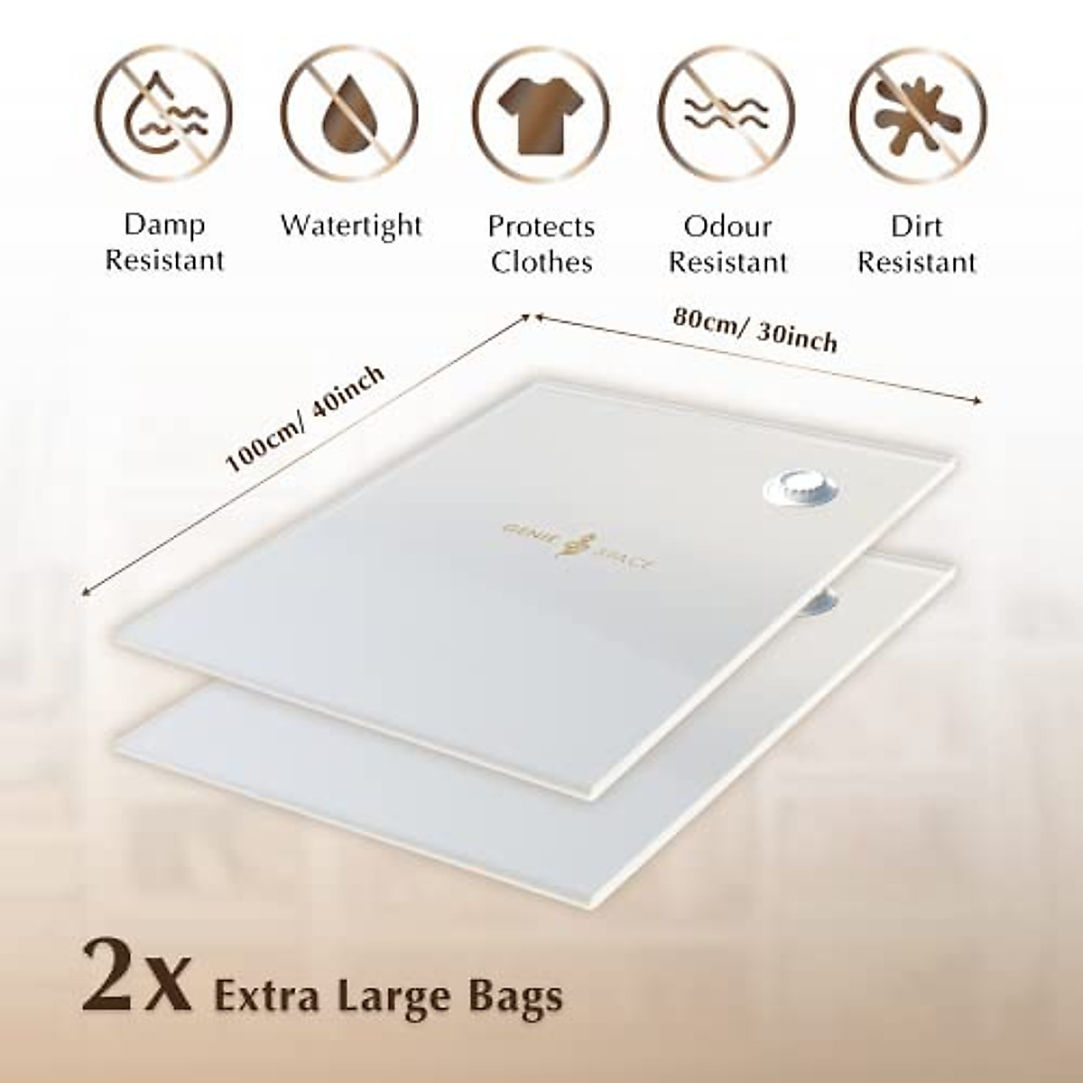 GENIE SPACE - Incredibly Strong Premium Space Saving Vacuum Bags Storage | 2 x EXTRA LARGE (40x30in) | Airtight & Reusable | Create 80% more space | For Clothes, Towels, Bedding, Duvets and more..