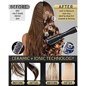 VASONNI Hair Dryer Brush Hot Air Blow Dryer Brush in One for Women Ceramic Coated Hot Air Brush for All Hair Types 58mm Oval Shape (Black Gold)