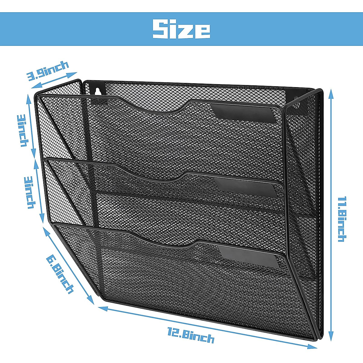 TSDRBWO 3 Tier Hanging Wall File Holder, Metal Mesh File Organizer, Mail Organizer, Wall Mounted Magazine Storage Rack, Magazine Holder Vertical Wall Mounted Mesh Hanging File Folders Paper Organizer