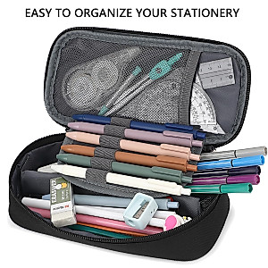 FlowFly Pencil Case for Girls Boys, Large Capacity Pencil Pouch for Kids, Portable Soft Pen Bag for Teens, Black