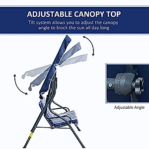 Outsunny 3-Person Porch Swing with Canopy, Patio Swing Chair, Outdoor Canopy Swing Bench with Adjustable Shade, Cushion and Steel Frame, Dark Blue