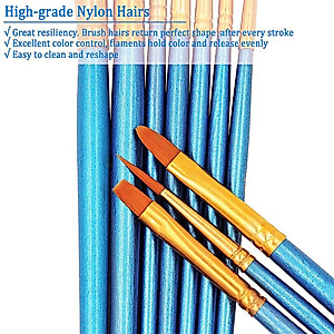BOSOBO Paint Brush Sets, 6 Pack 60 Pcs Pointed-Round Tip Paintbrushes Nylon Hair Artist Acrylic Paint Brushes for Acrylic Watercolor Oil, Face Art, Model, Miniature Detailing & Rock Painting, Blue