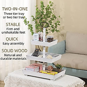 3 Tier Serving Tray, Rectangle Tiered Tray, Farmhouse Table Decor Cake Stands Round Wooden Tray Three Tier Tray with Metal Handle Large Storage Tray,Home Kitchen Shelf Coffee Bar Table