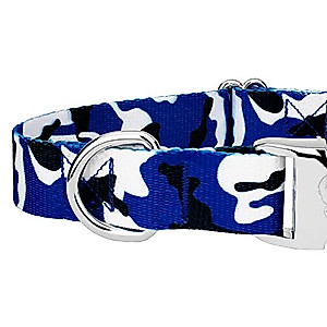 Country Brook Petz - Premium Royal Blue and White Camo Dog Collar and Leash - Sports and Athletics Collection with 15 Spirited Designs (5/8 Inch, Small)