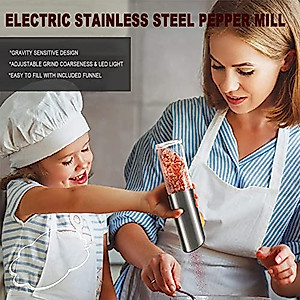 DLD Electric Pepper Grinder USB Rechargeable, Automatic Pepper and Salt Mill Grinder with LED Light, Quick Charging Grinder, Adjustable Coarseness, One Hand Operation