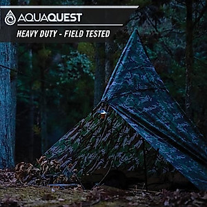 AquaQuest Defender Camping Tarp - Heavy Duty Tent Shelter or Rain Fly - Waterproof Camping Essentials for Hiking, Bushcraft & Hammock, 13 x 10 ft, Olive Drab Kit