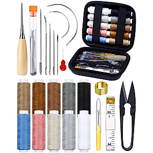 PLANTIONAL Upholstery Repair Sewing Kit: 47 Pieces Heavy Duty Sewing Kit with Sewing Awl, Seam Ripper, Leather Hand Sewing Stitching Needles, Sewing Thread for Car, Sofa, Backpack, Shoe, Craft DIY
