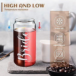 Zubebe 3 Pcs Bride Gifts Set for Bridal Shower Include Glass Cup Canvas Tote Bag Makeup Bag for Honeymoon Gift(Bride)