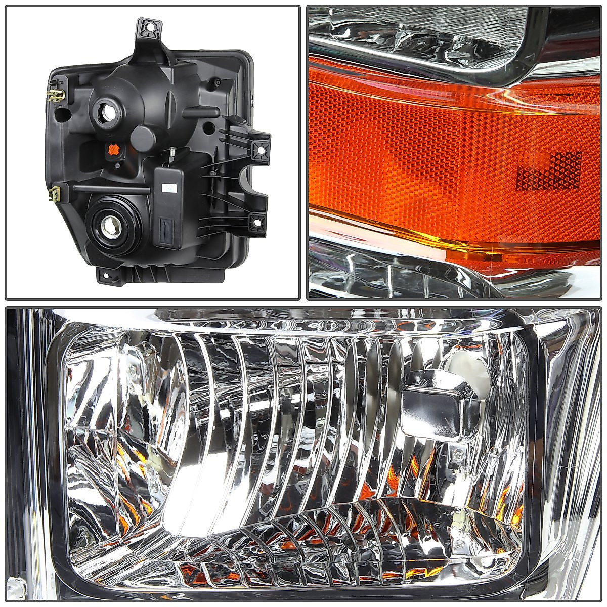 Auto Dynasty Factory Style Halogen Headlights Assembly Compatible with Ford F250 F350 F450 F550 Super Duty 2nd Gen 2008-2010, Driver and Passenger Side, Chrome Housing Amber Corner